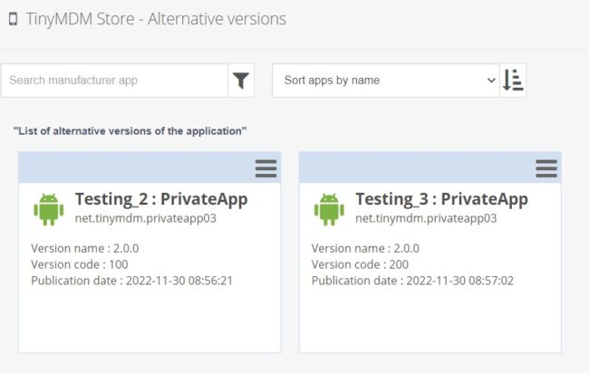 Manage different versions of the same application