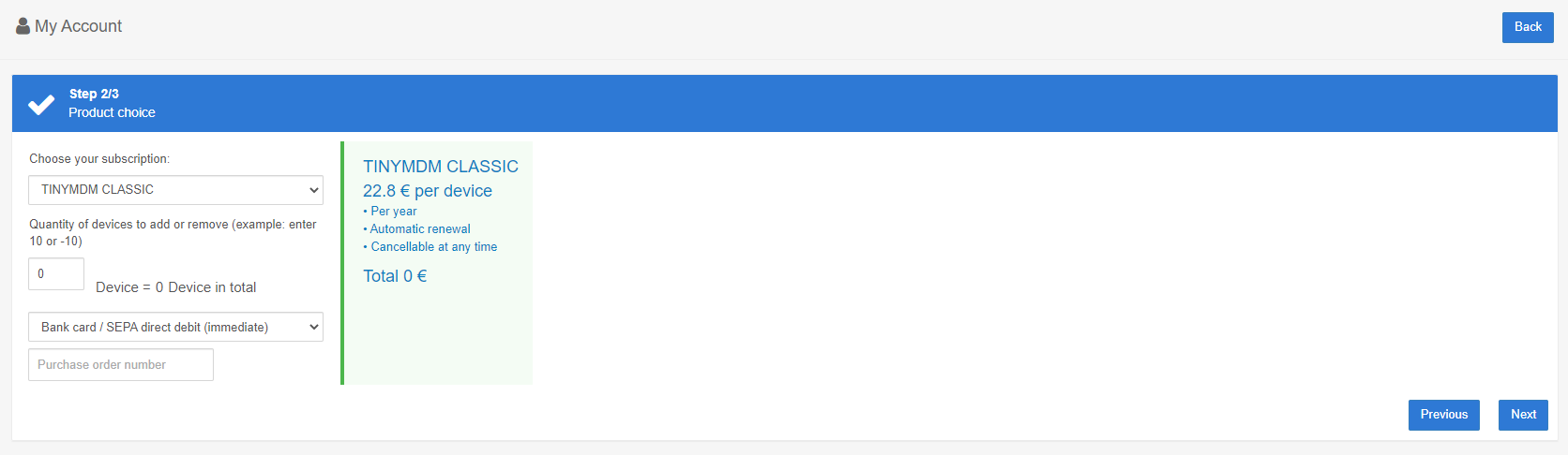Subscribe to TinyMDM - Help resources - TinyMDM