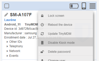 How to disable/restore the kiosk mode - Help resources - TinyMDM