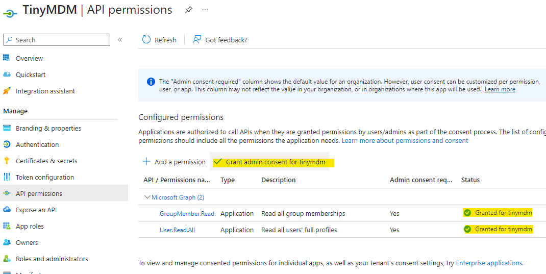 TinyMDM users synchronized from Microsoft Entra ID