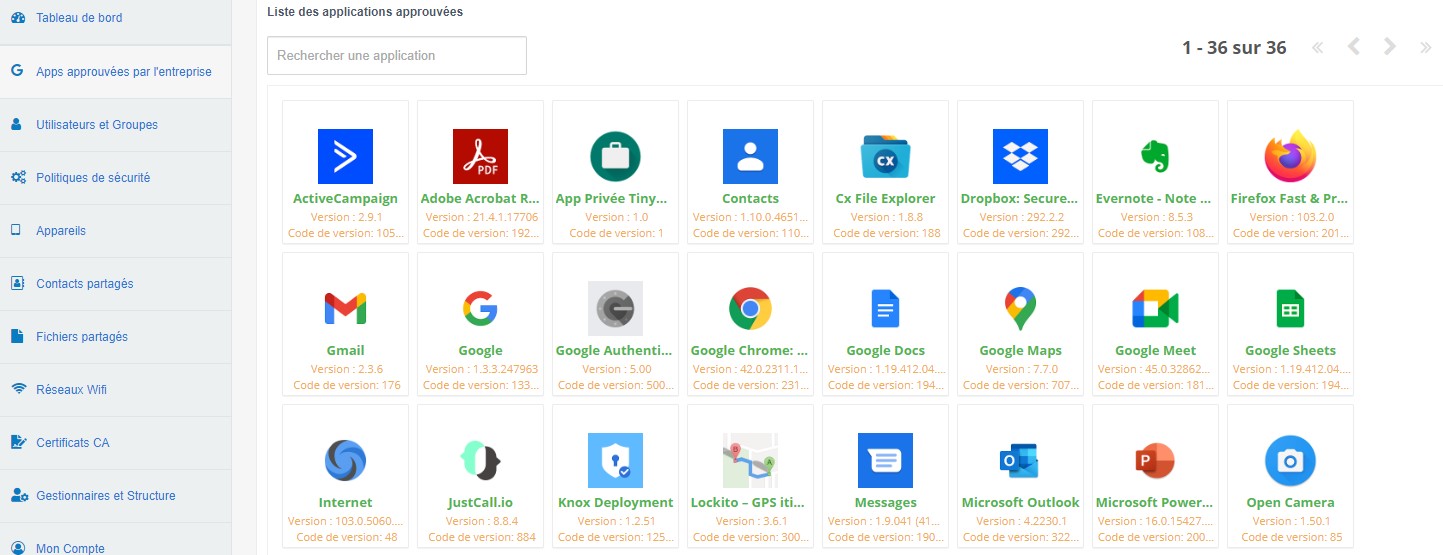 Gestion des applications - Fonctionnalités TinyMDM