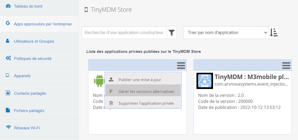 Versions alternatives applications privées - TinyMDM
